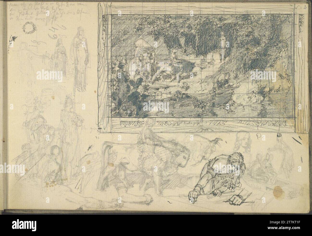 Alexander Rothaug Large composition draft and sketches. Pencil; Ink ...