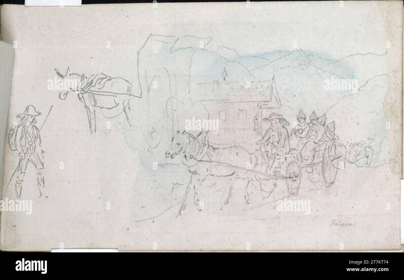 Friedrich Gauermann Figure study, sketch of a hay car, street scene in ...