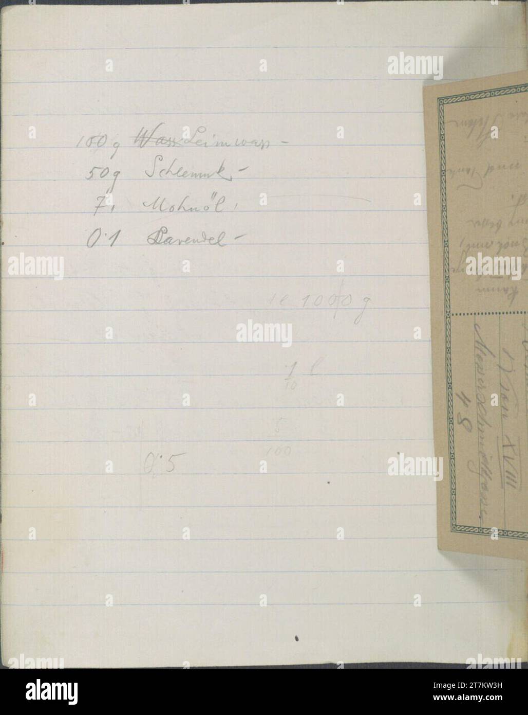 Richard Teschner Recipe for liquid glue; Inserted postcard (see Inv.No ...