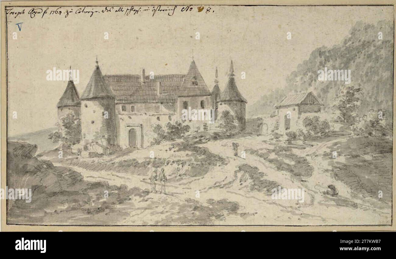 Joseph Rosa The old castle in Austria. Leading handle, brush in gray ...