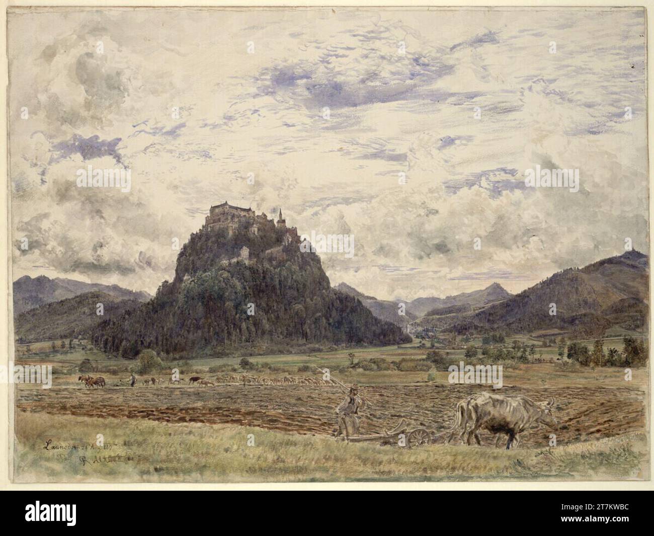 Rudolf von Alt The Hochosterwitz Castle in Carinthia. Watercolor, deck ...