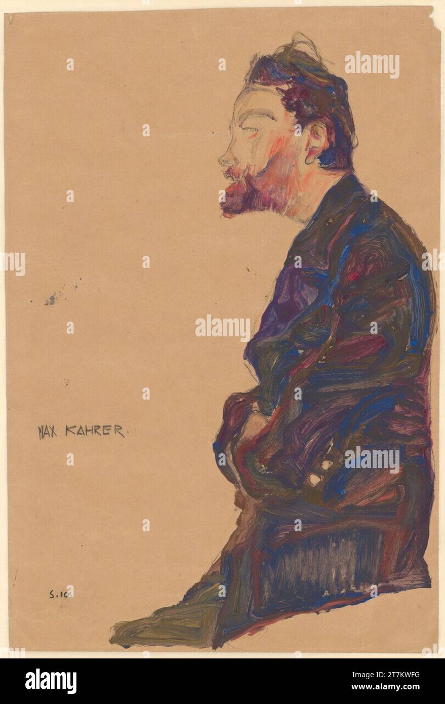 Egon Schiele Max Kahrer in profile. Pencil, black chalk, cover -colored ...