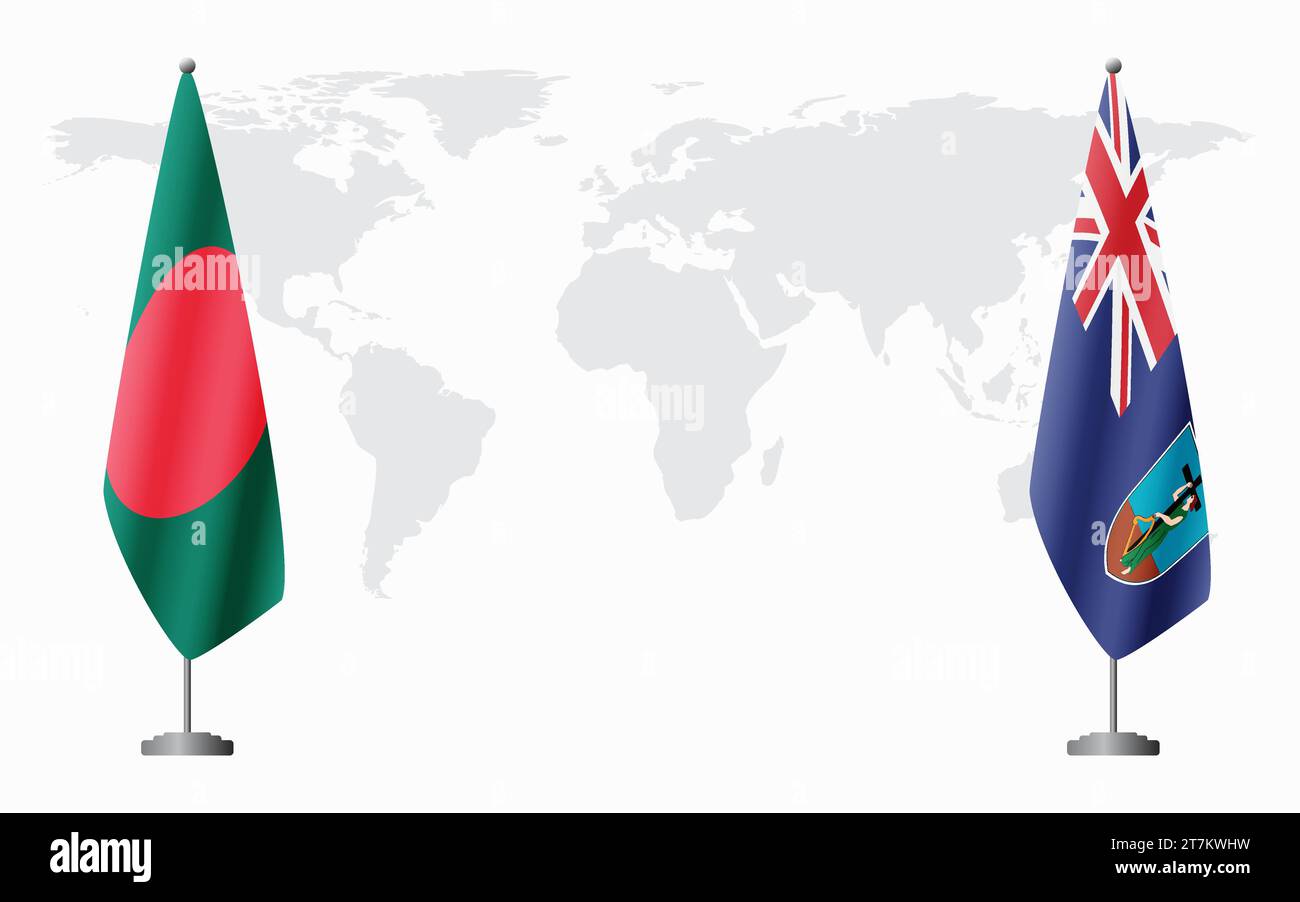 Bangladesh and Montserrat flags for official meeting against background ...