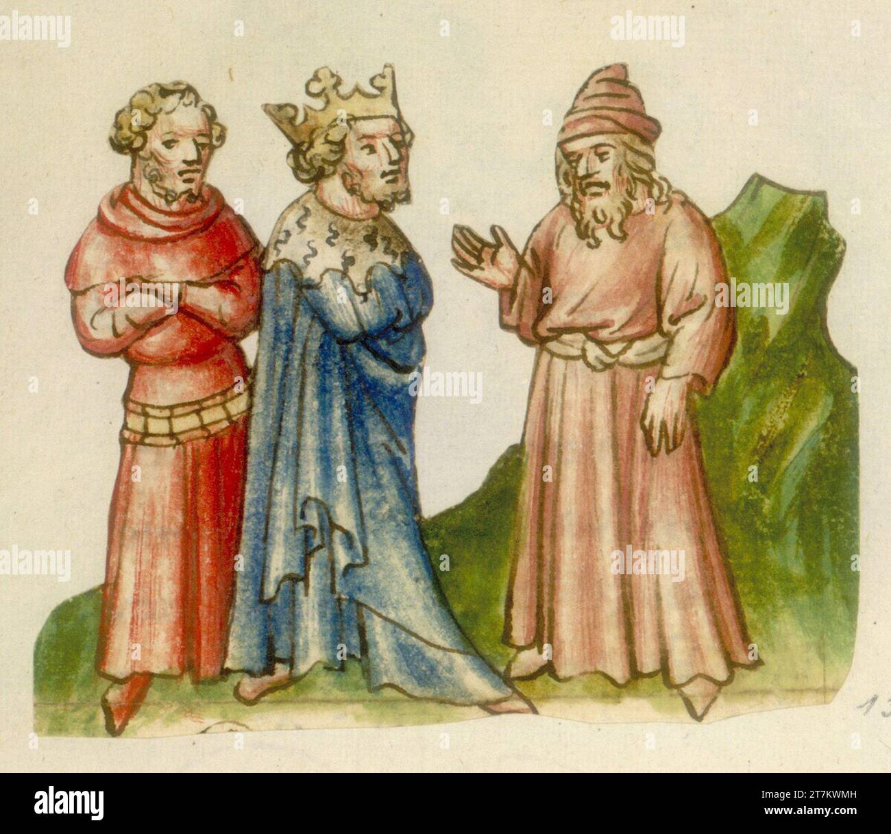Anonym A king and a teaching priest. Colored pen drawing 1420-1430 ...