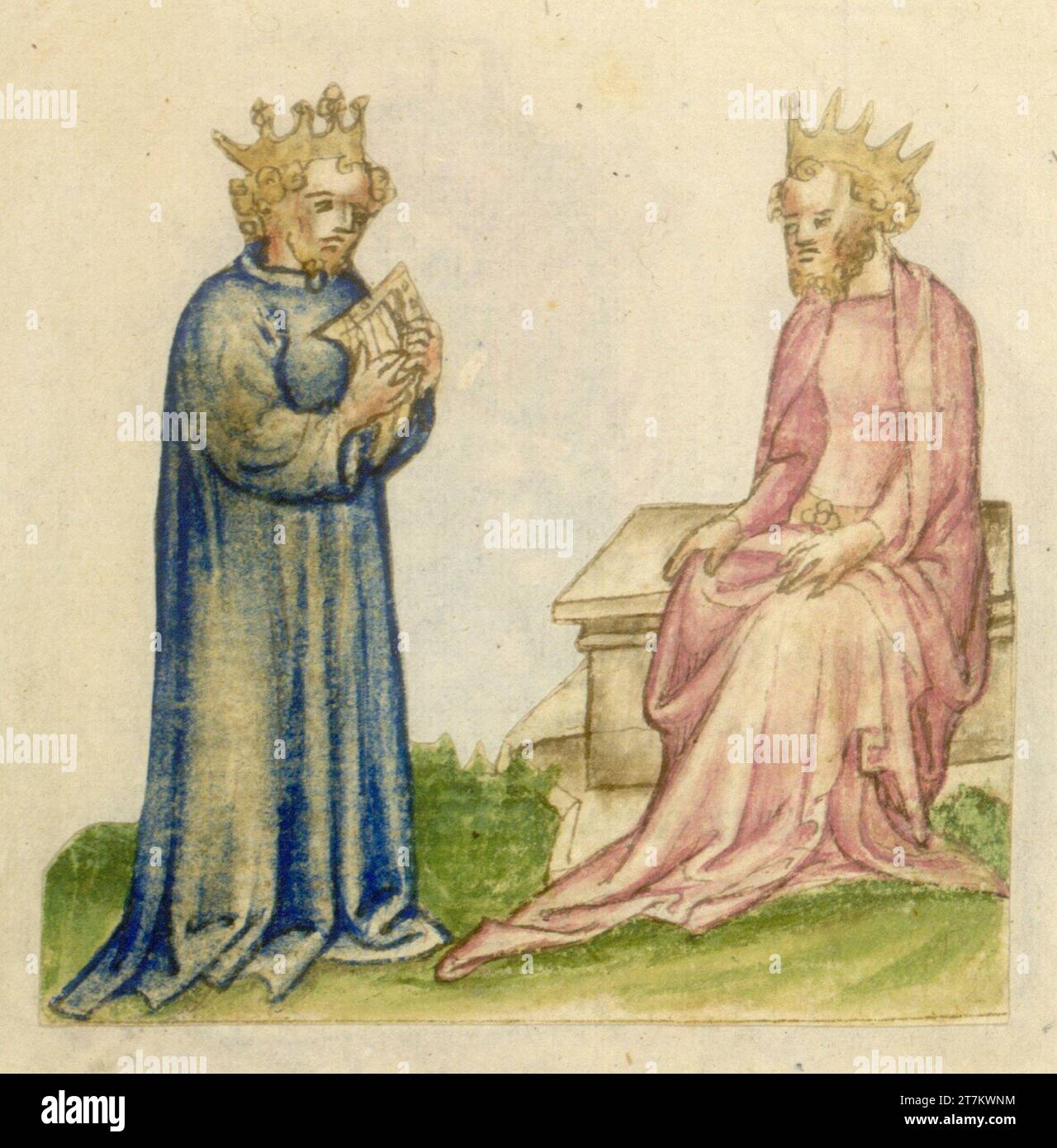 Anonym David sings in front of Saul. Colored pen drawing 1420-1430 ...