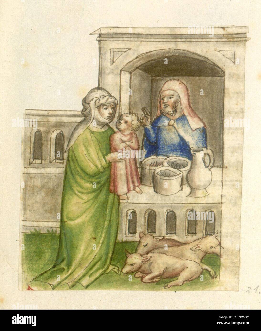 Anonym Victim in the temple. Colored pen drawing 1420-1430 , 1420/1430 ...