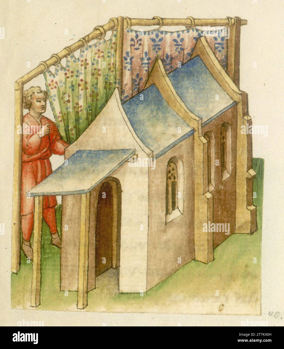 Anonym The temple. Colored pen drawing 1420-1430 , 1420/1430 Stock ...