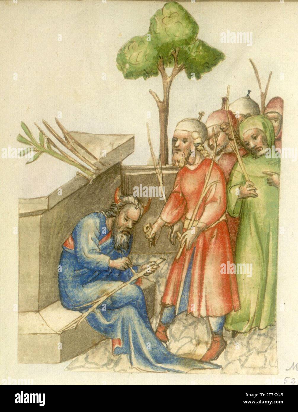 Anonym Moses produces palm rods. Colored pen drawing 1420-1430 , 1420/ ...