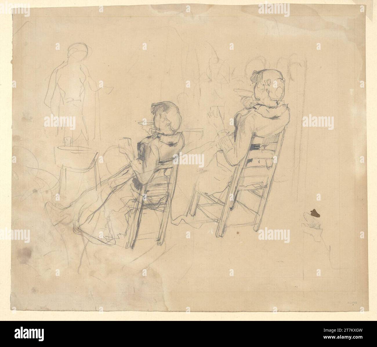Cecil van Haanen Study sheet with girls sitting from behind, who weighs ...