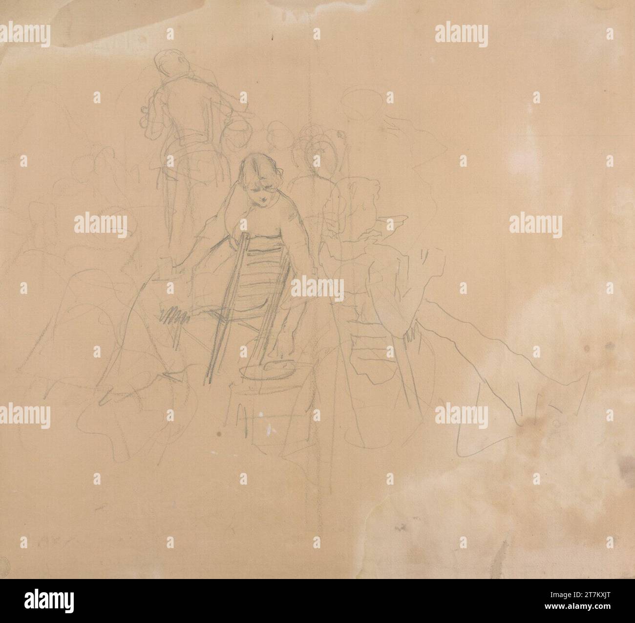 Cecil van Haanen Study sheet with sitting and standing girls. Pencil ...