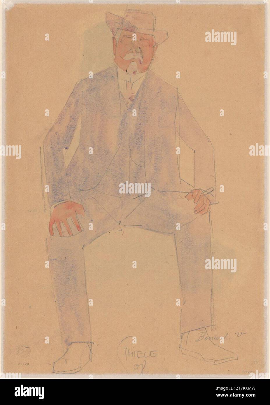 Egon Schiele Study on the portrait of Schiele's uncle. Black chalk ...