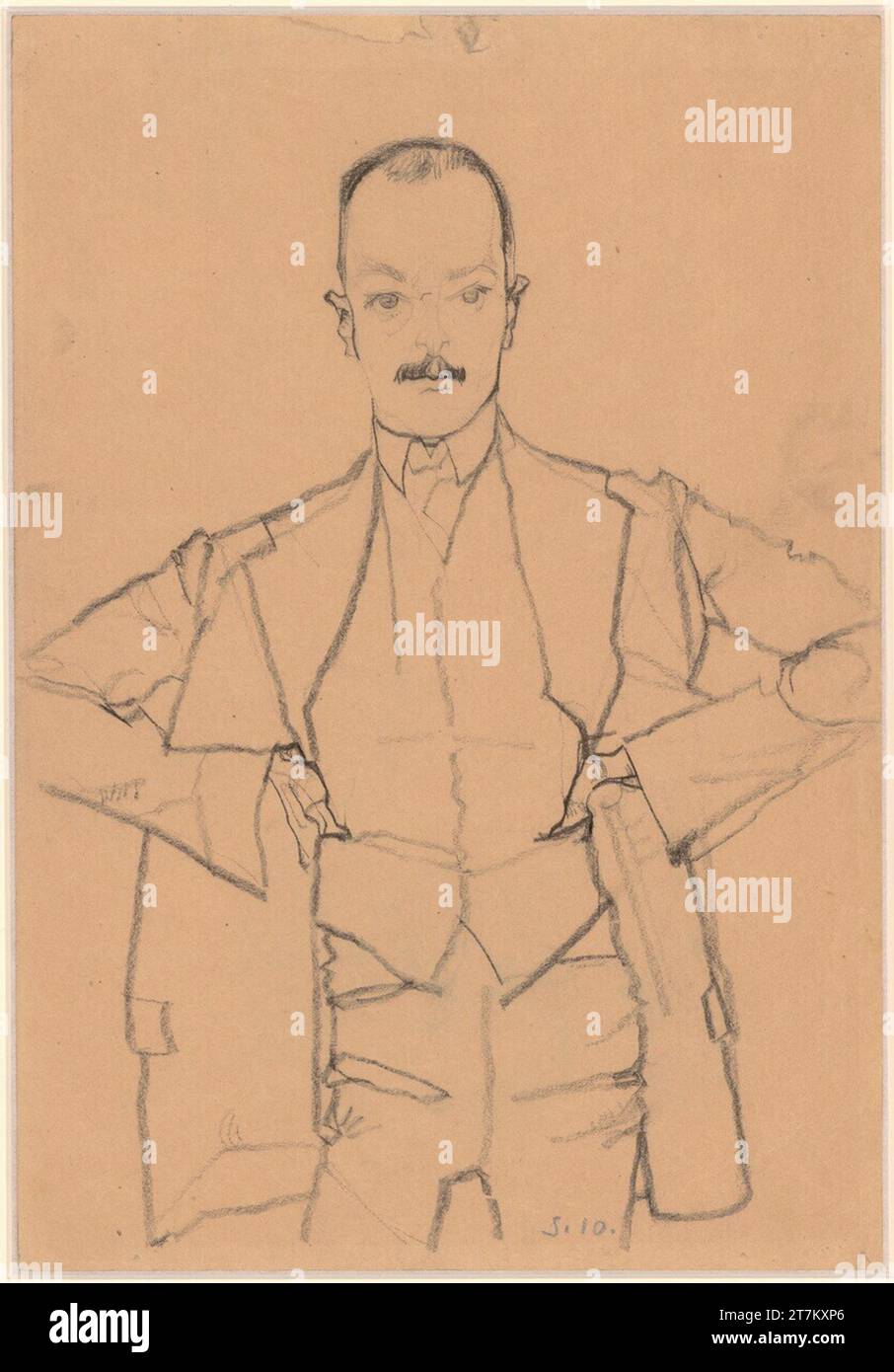 Egon Schiele Arthur Roessler. Black chalk on brown wrapping paper 1910 ...