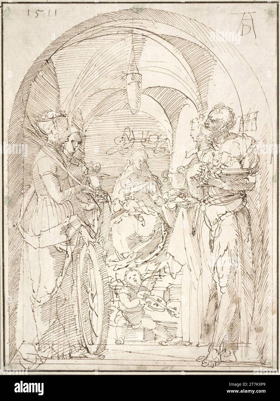 Albrecht Dürer Maria with child and four saints. Feder in brown ...