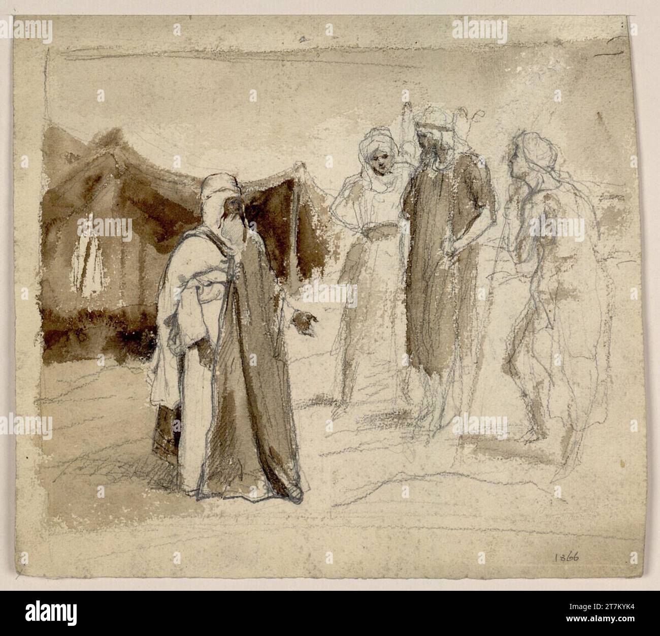 Cecil van Haanen Abraham receives the angels. Pencil, Sepia laved 1866 ...