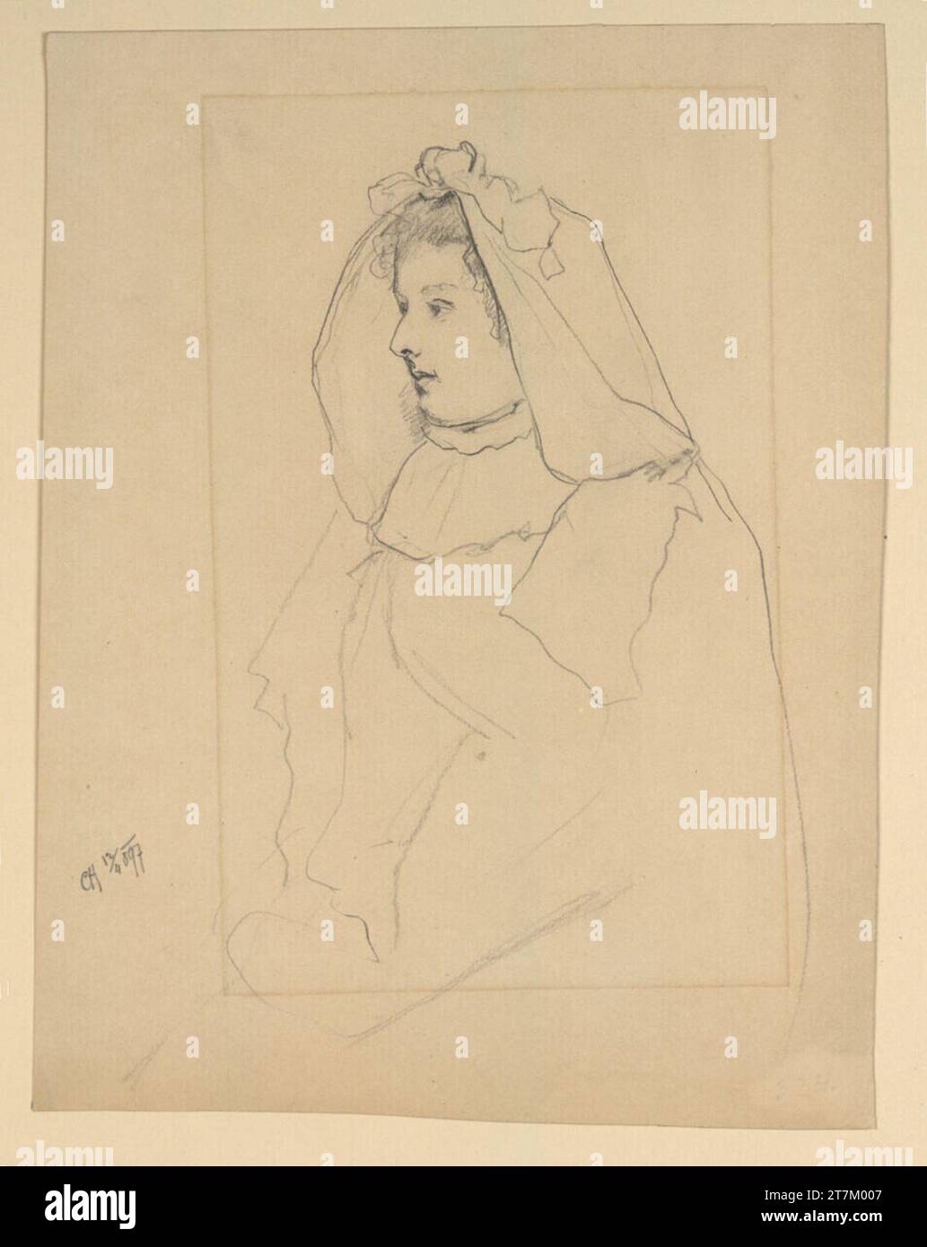 Cecil van Haanen Disputa study; Girl with veil. Pencil 1897 , 1897 ...