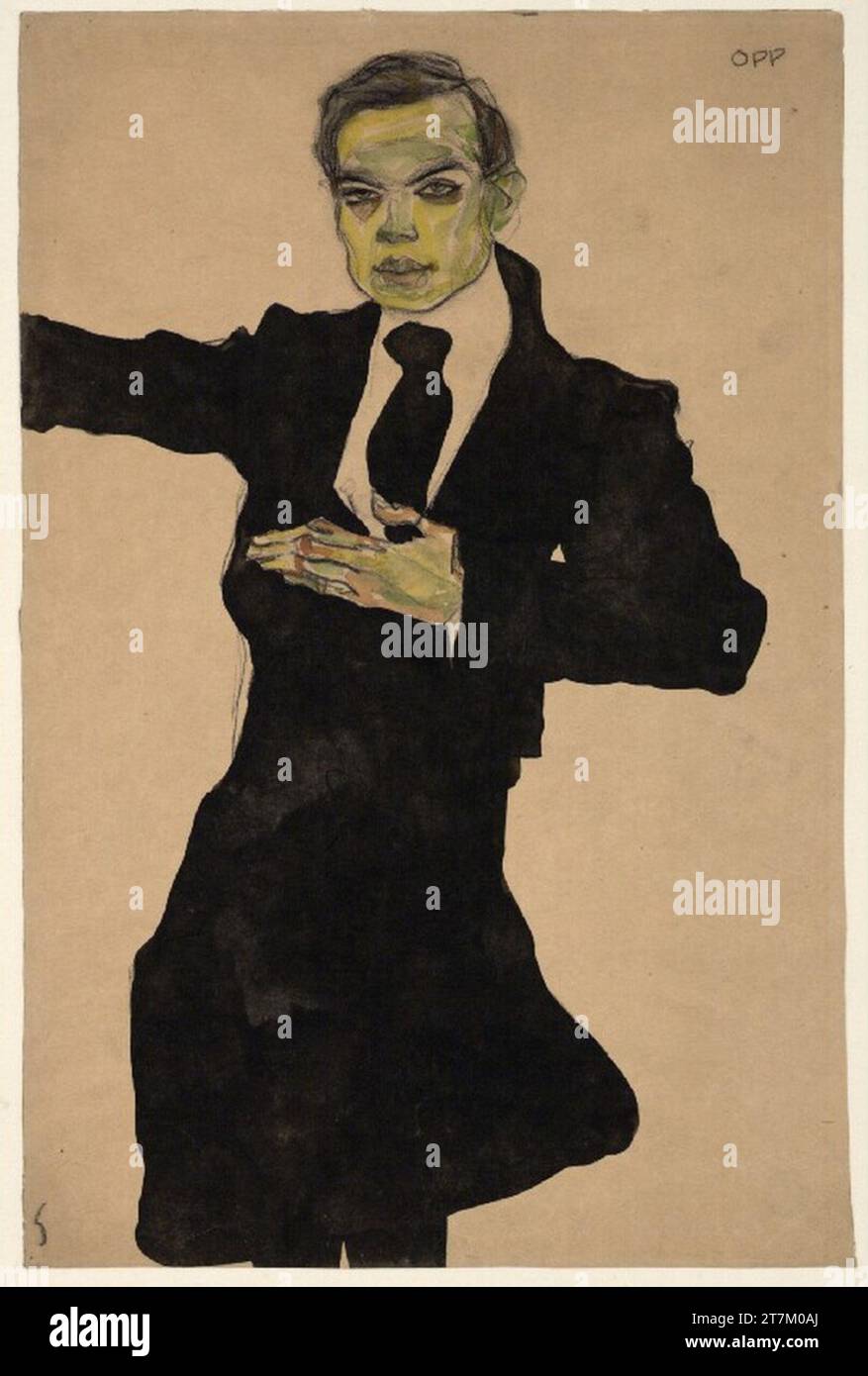 Egon Schiele The painter Max Oppenheimer. Black chalk, ink, watercolor ...