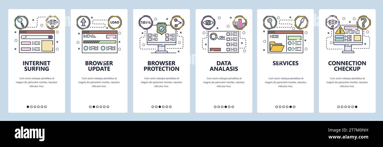 Mobile app onboarding screens. Wireless connection, computer security ...