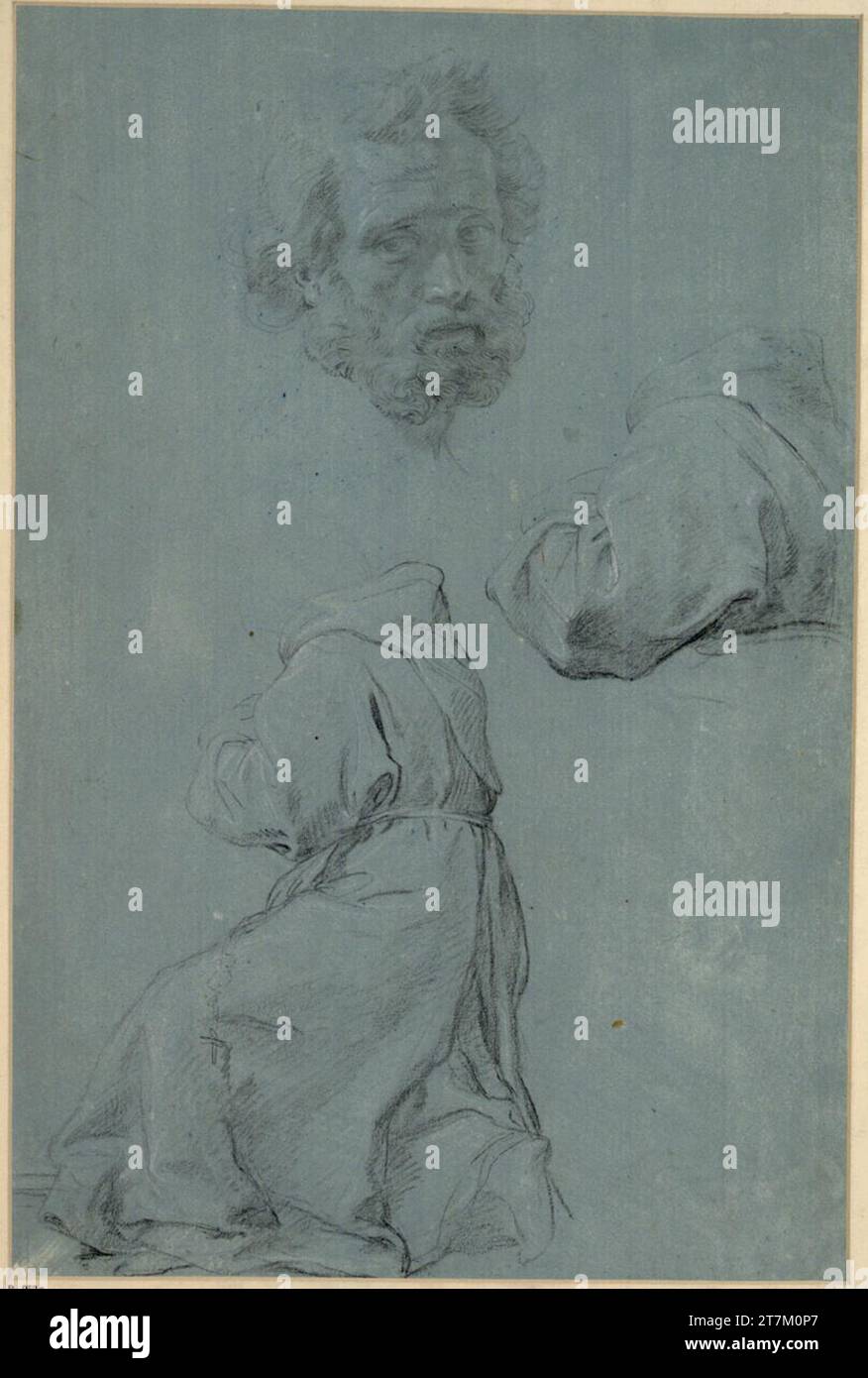 Pompeo Girolamo Batoni Study sheet. To the left kneeling monk; On the ...