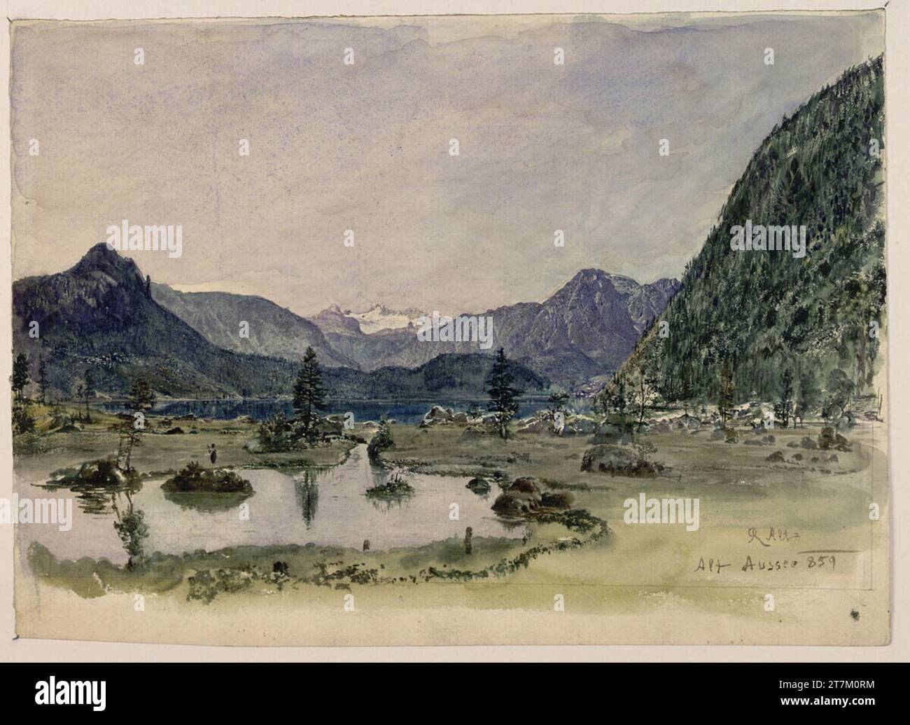 Rudolf von Alt Altausseer See. Pencil, watercolor 1859 , 1859 Stock ...