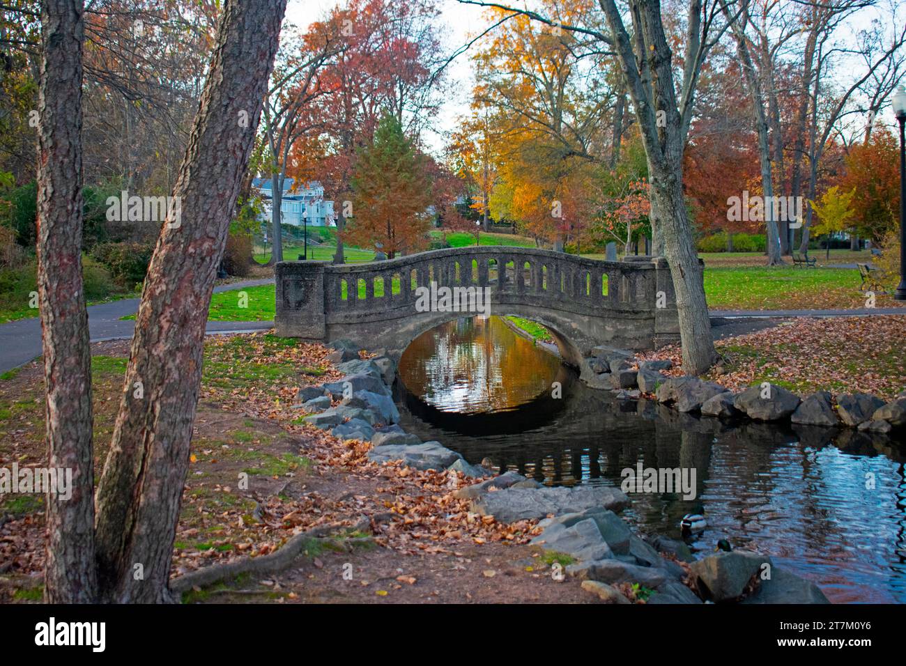 Small stone bridge in Mindowaskin Park in Westfield, New Jersey, on a ...