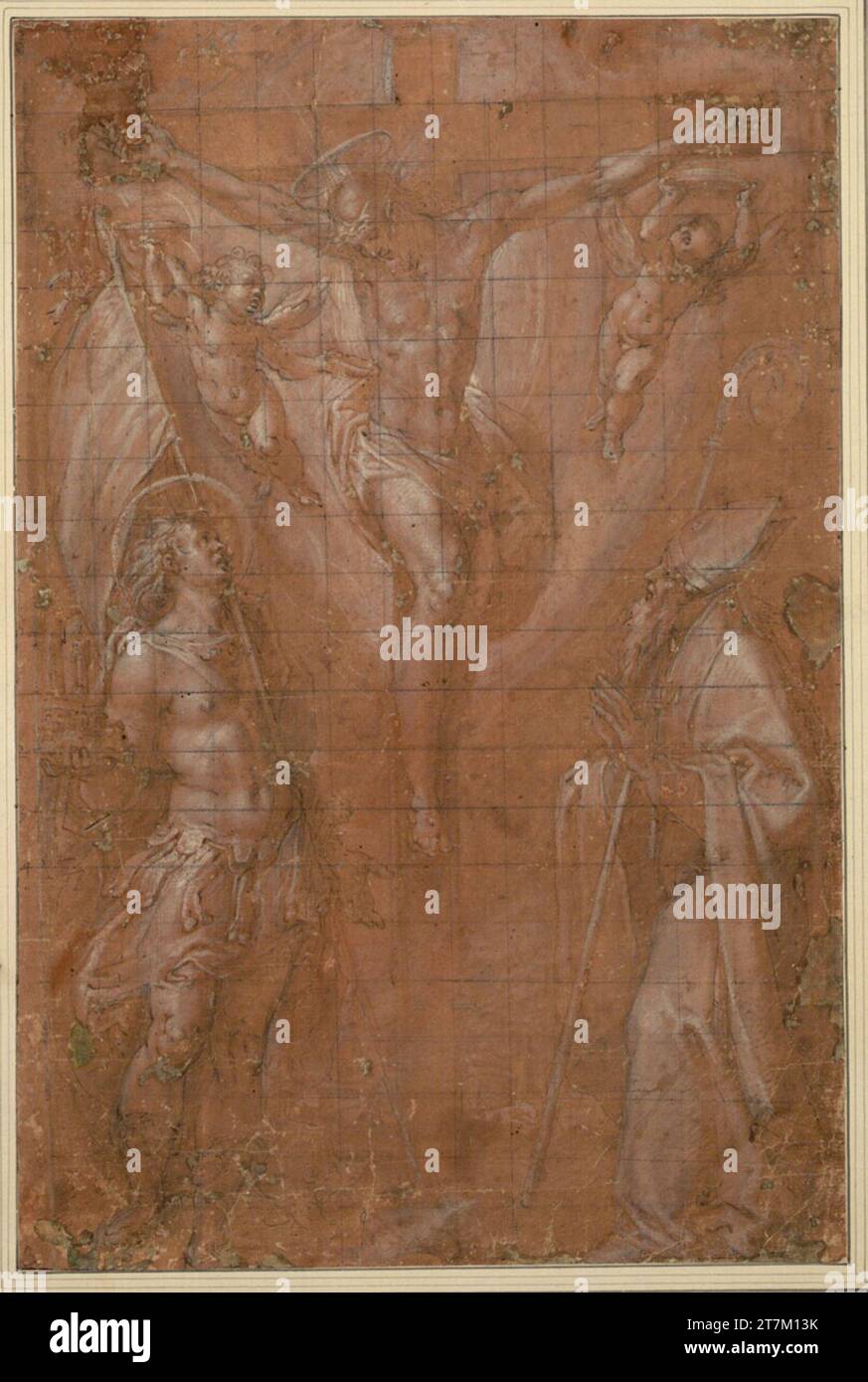 Anonym Christ on the cross with two angels under the cross beam that ...