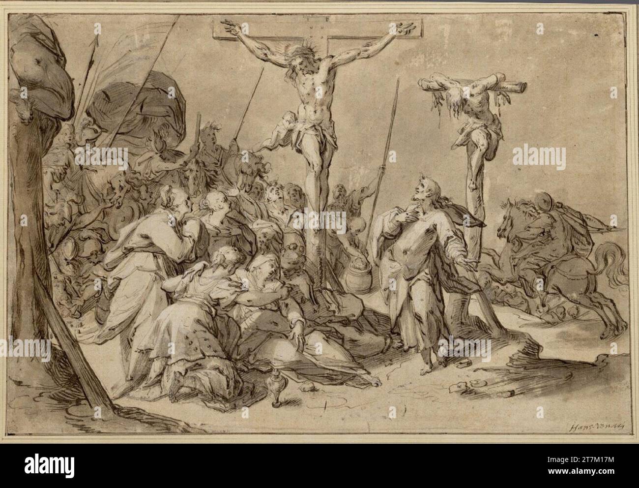 Hans von Aachen The crucifixion of Christ. Feder in brown, lavated ...