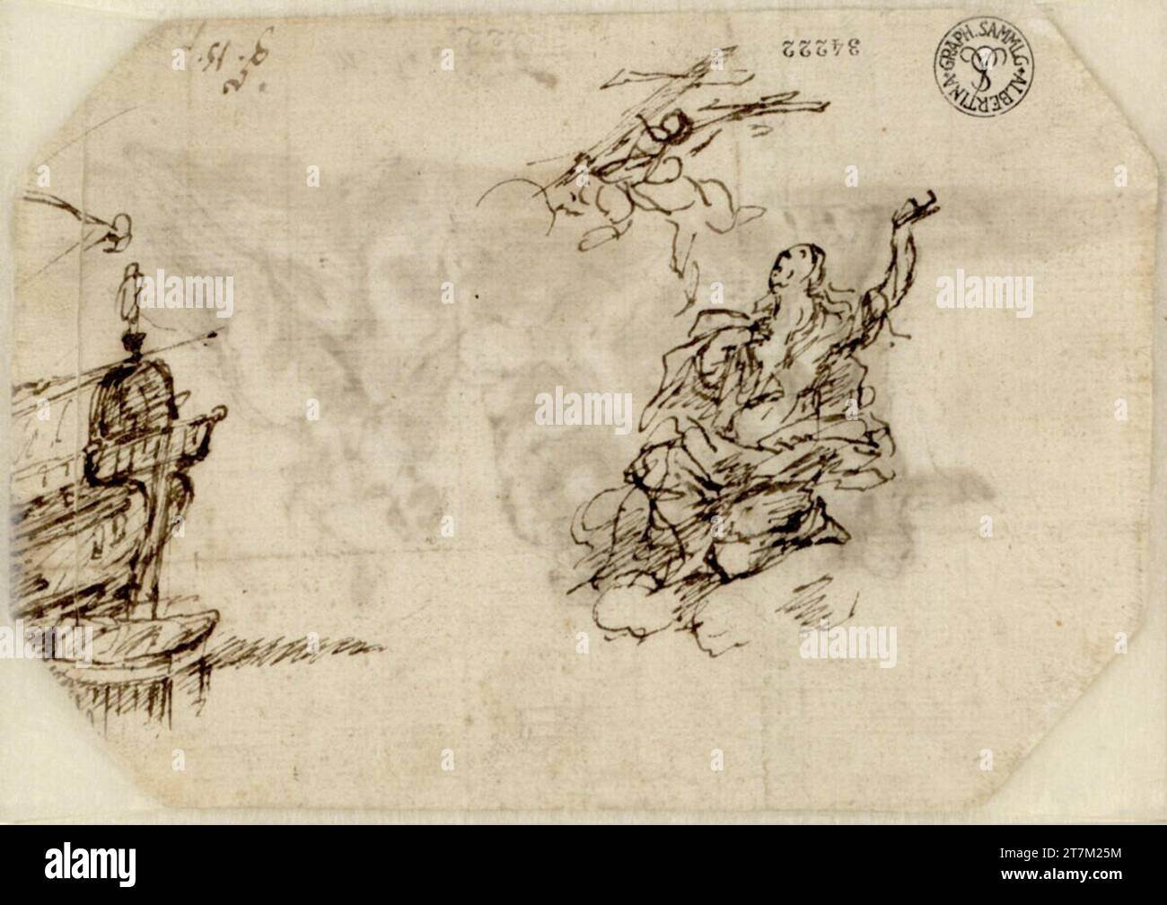 Domenico Gargiulo Cross -vision of a saint; Part of a ship. Feather ...