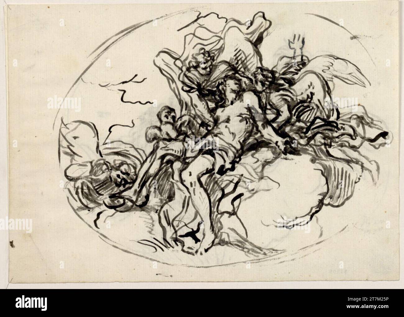 Francesco la Marra The body of Christ, worn by angels on clouds. Ink ...