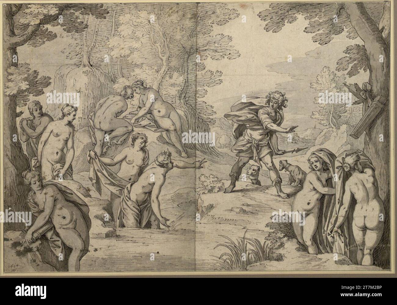 Hans Friedrich Schorer d. Ä. Diana and Aktaeon. Feder in black ...