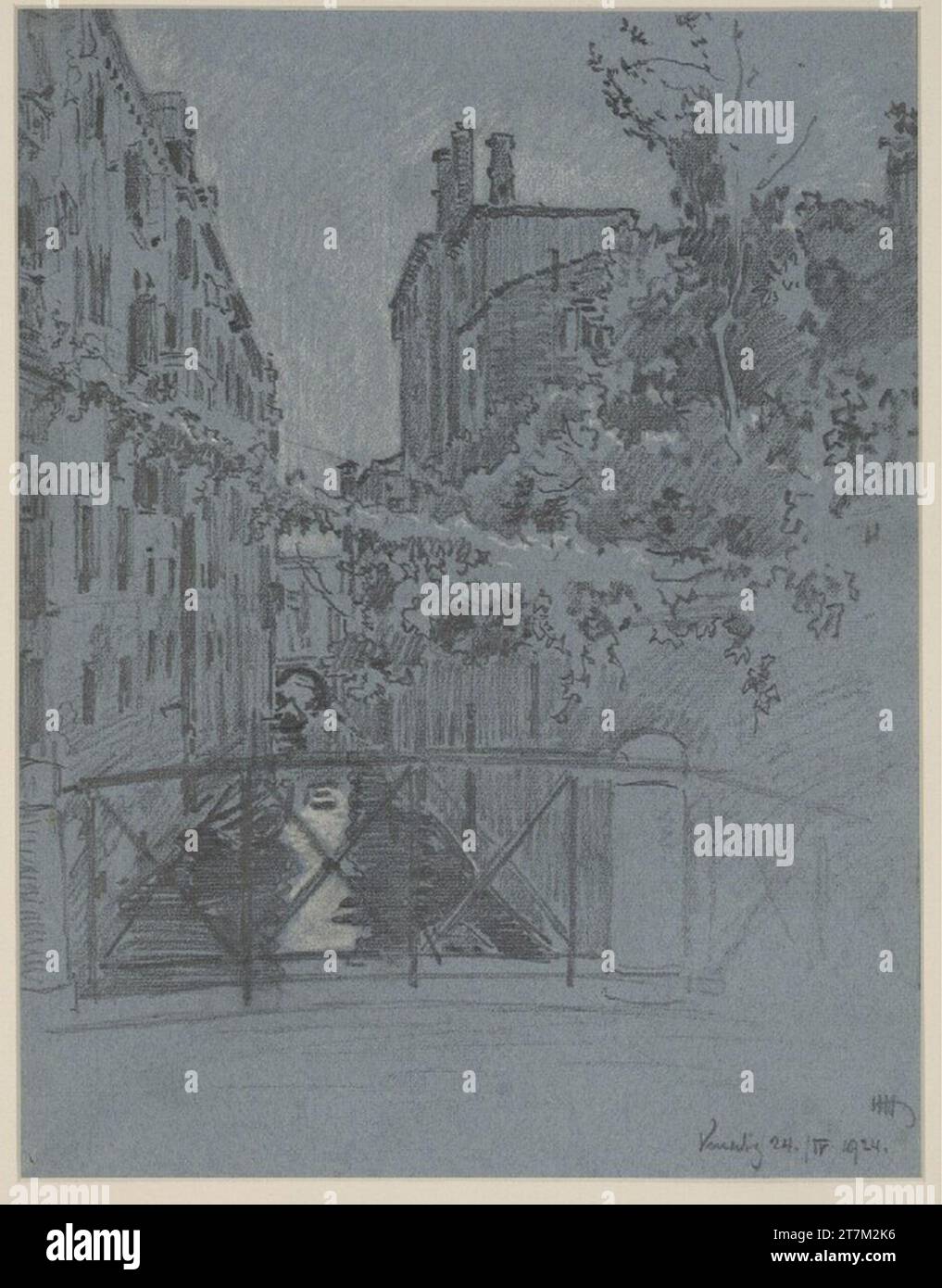 Hermann Heller Canal in Venice. Pencil on blue paper, deck white 1924 ...