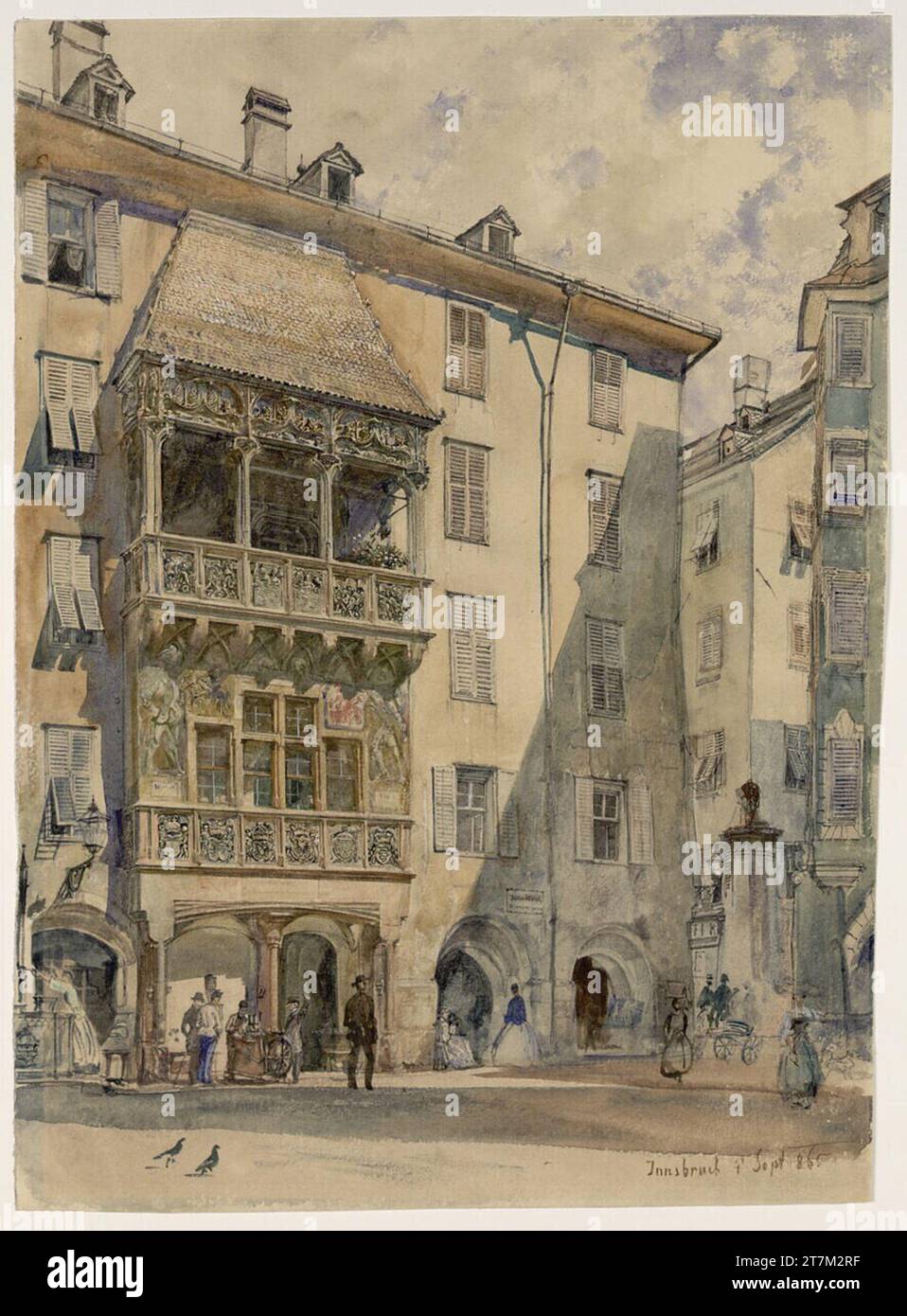Rudolf von Alt The golden roof in Innsbruck. Watercolor, deck white ...