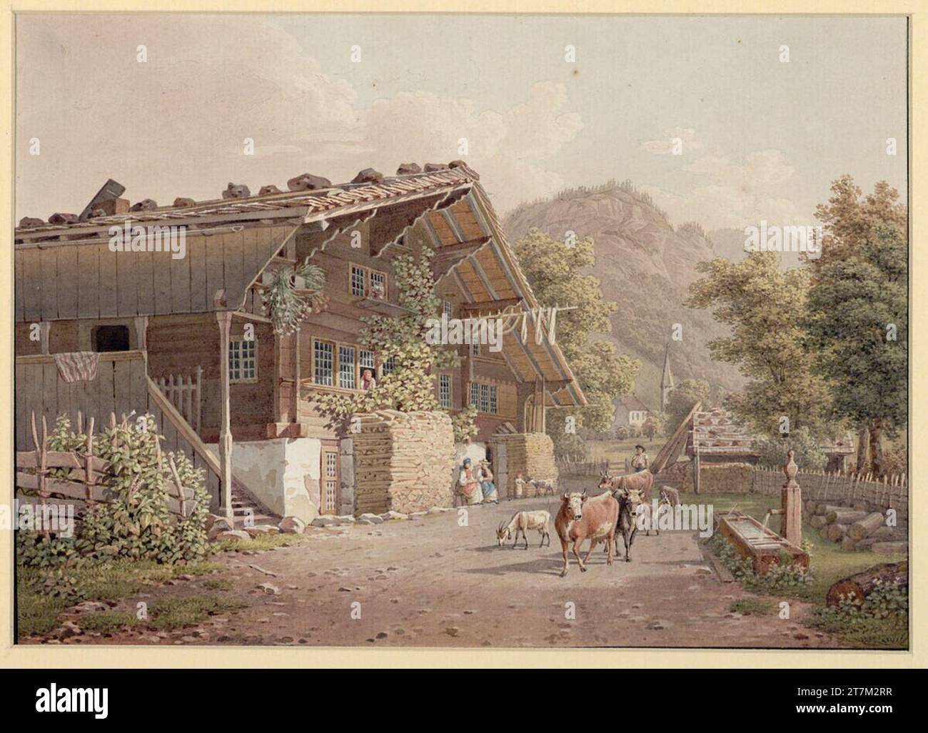 Friedrich Wilhelm Moritz Farmhouse in the Bernese Oberland with cattle ...