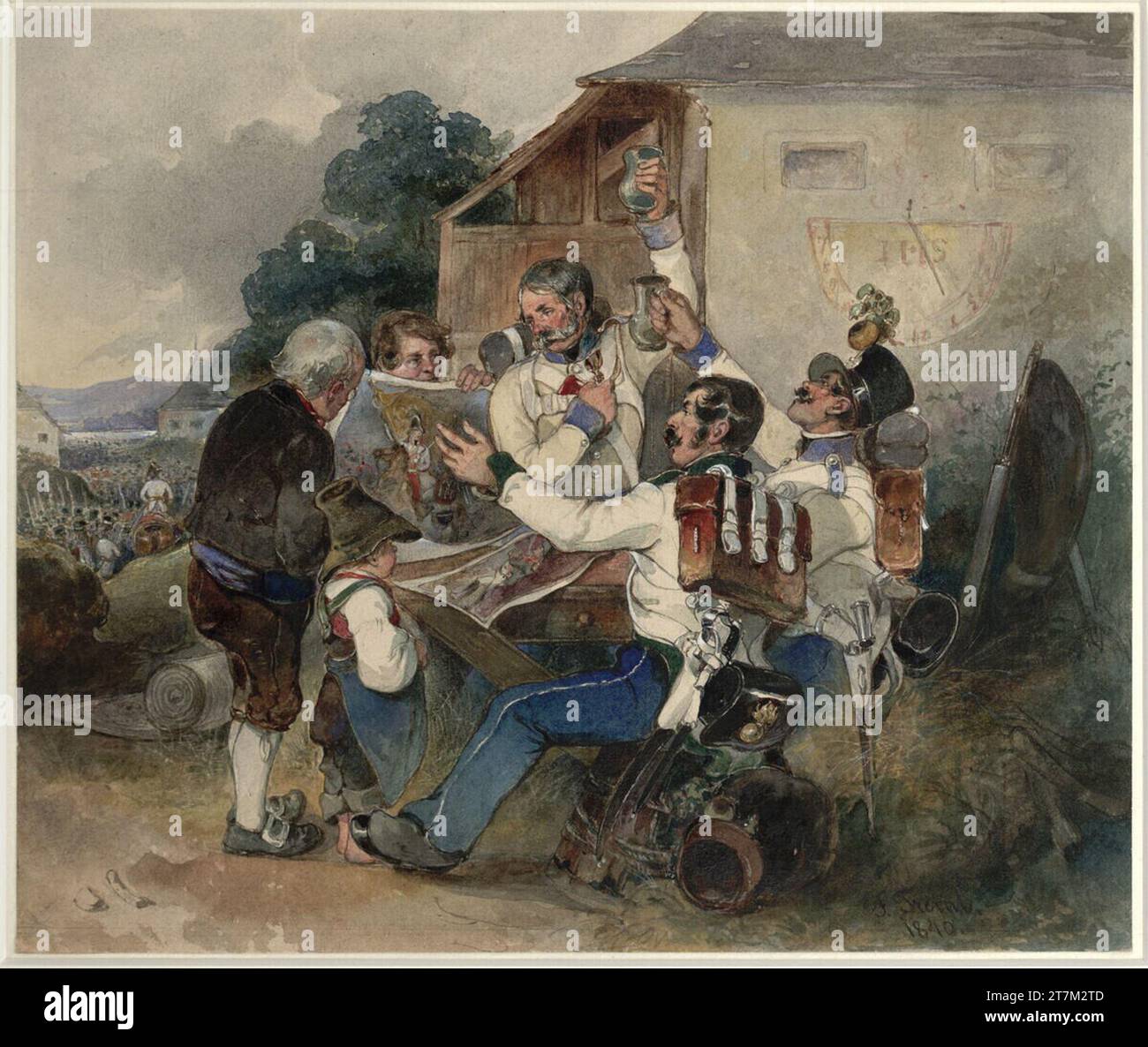 Friedrich Treml Images seller and prosticing soldiers. Watercolor 1840 ...
