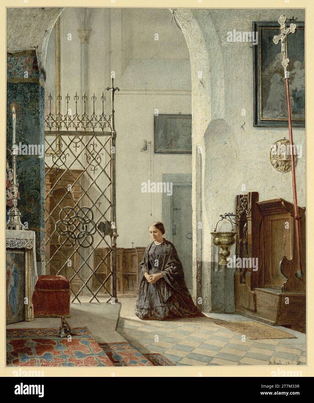 Adolf Seel Predating woman in the side chapel of a Gothic church ...