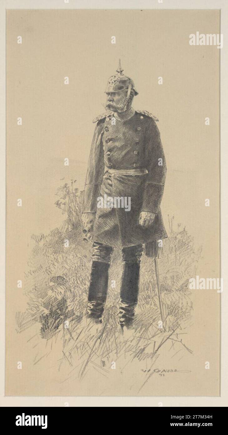Wilhelm Gause The emperor in the field with binoculars. Pencil 1897 ...