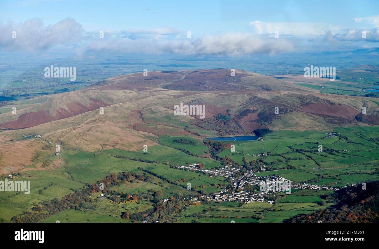 An aerial photograph of Pendle Hill near Clitheroe, North West England ...