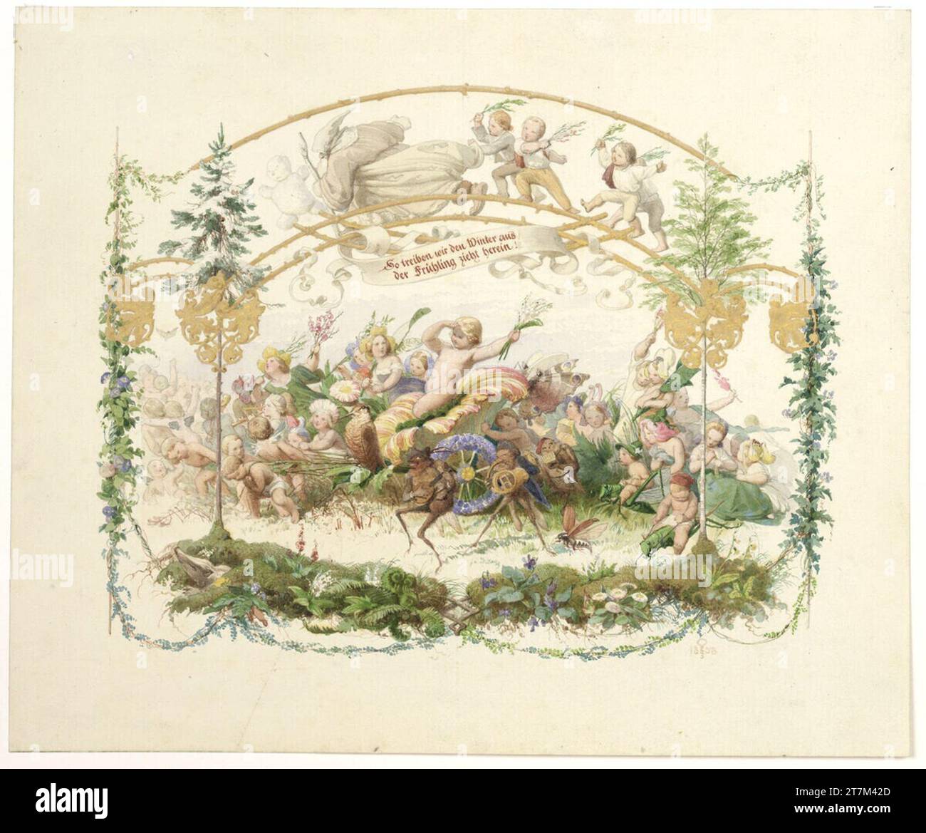 Adolf Schrödter Arabesque allegory of spring. Watercolor and gold color, over pencil 1858 , 1858 ...