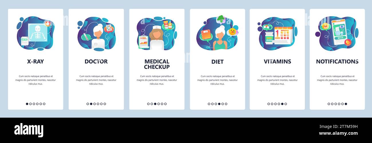Mobile app onboarding screens. Medical checkup, hospital doctor ...