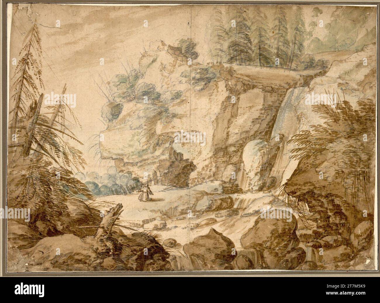 Isaak Mayer Rock landscape with waterfall and stigmatization of St ...