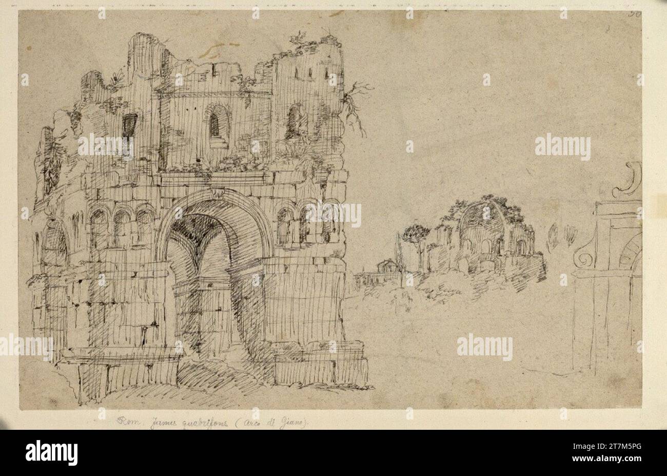 Joachim von Sandrart d. Ä. Rom, Janus Qaudrifons (Giano Arco). Feder in ...