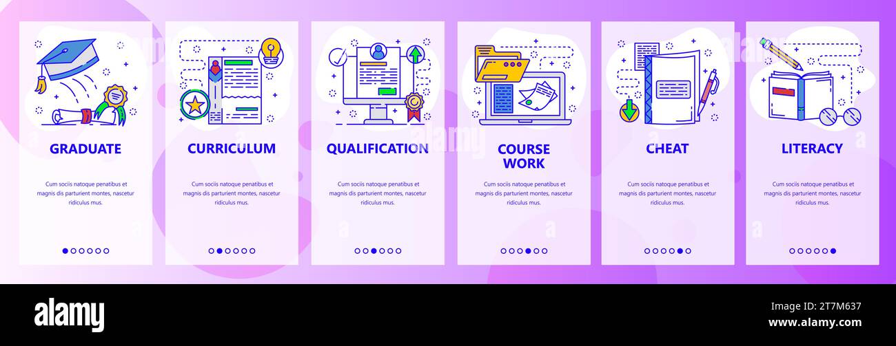 Mobile App Onboarding Screens Online Education Graduation Certificate Cheat On Exam Menu