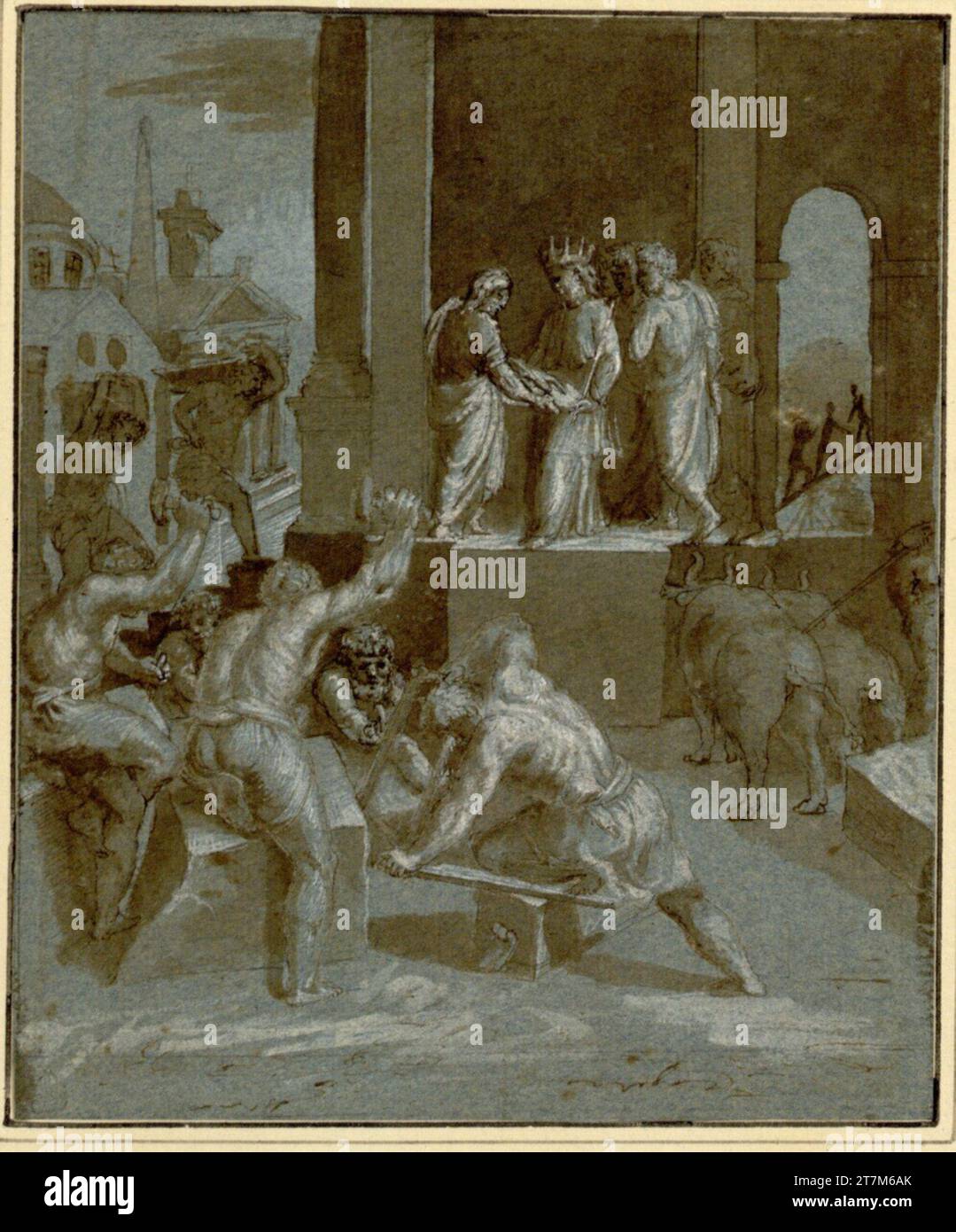 Anonym The construction of the temple. Feather; laved; Curried with ...