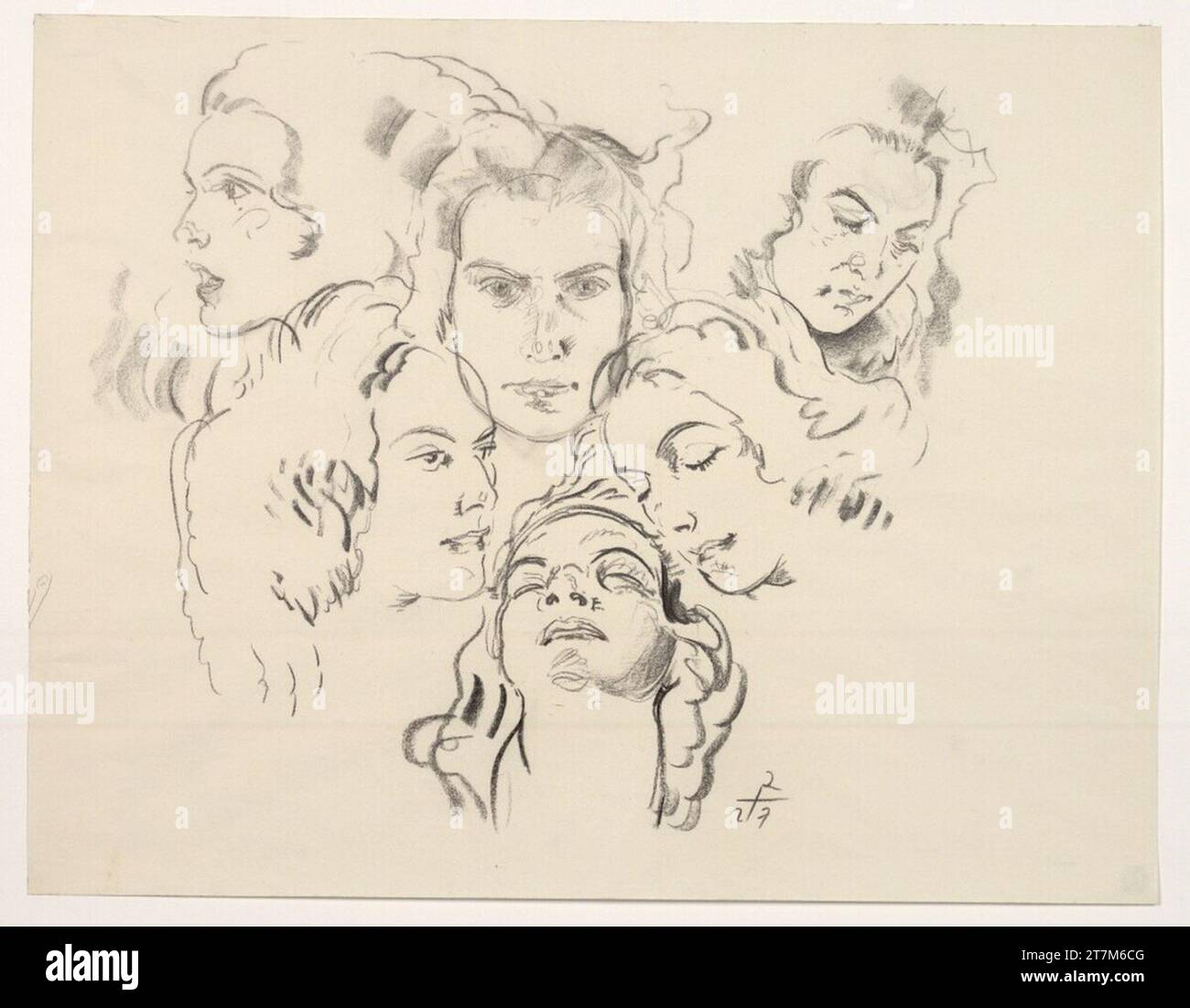 Richard Teschner Female head studies. Coal 1927 , 1927 Stock Photo - Alamy