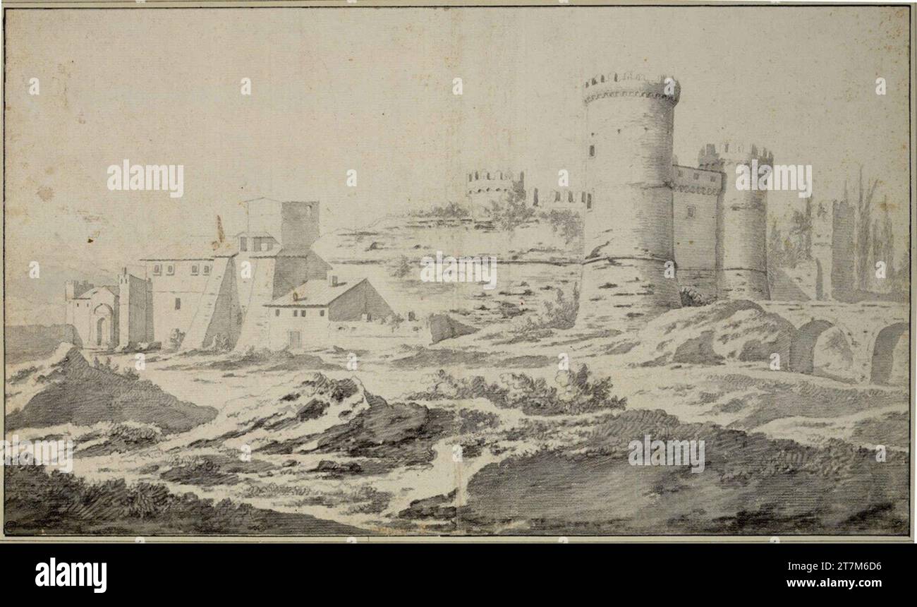 Johann Heinrich Roos Italian castle. Stone chalk with graulavings ... Johann Heinrich Roos Italian castle. Stone chalk with graulavings ...