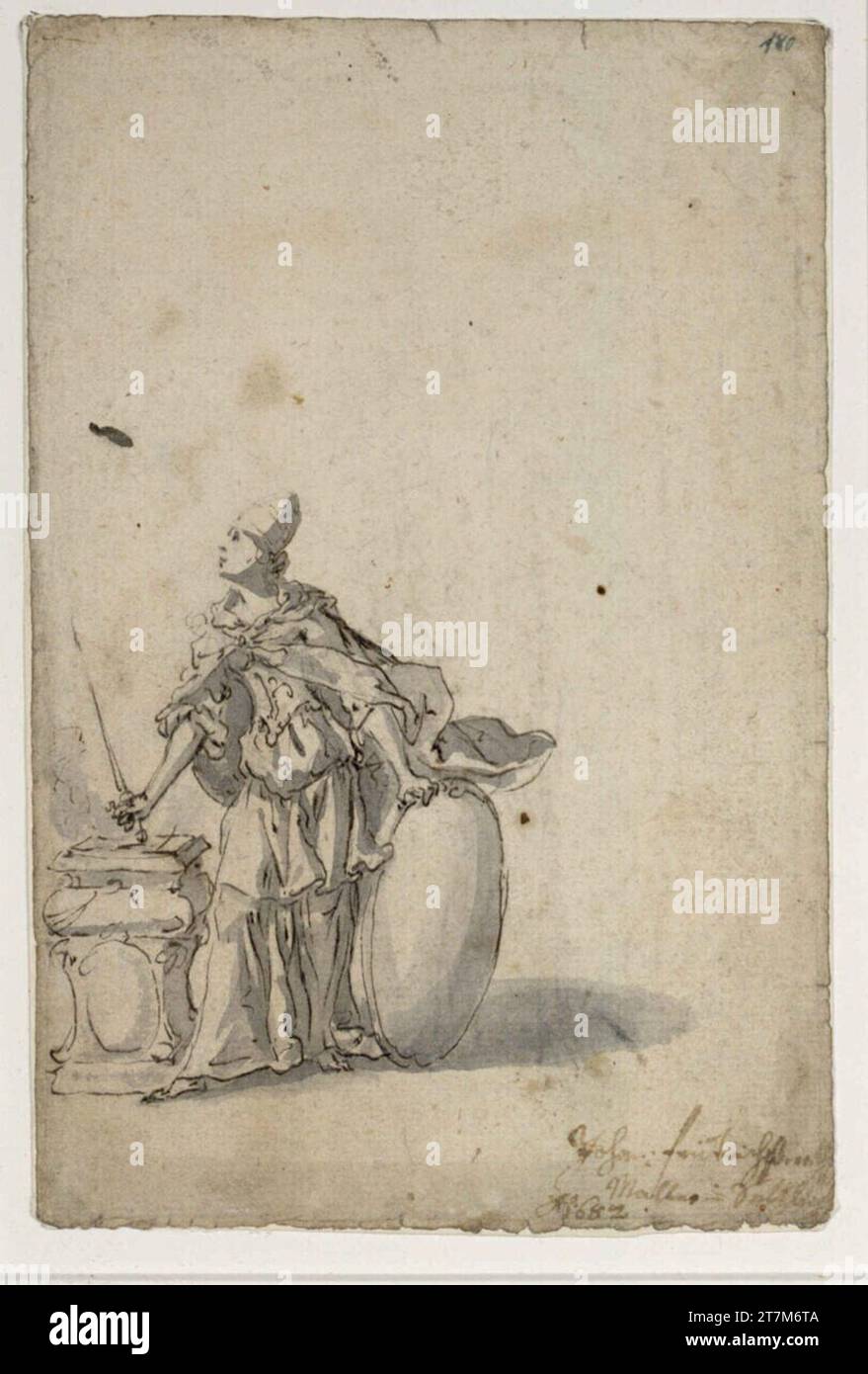 Johann Friedrichsen Allegorical female figure with round sign and sword ...