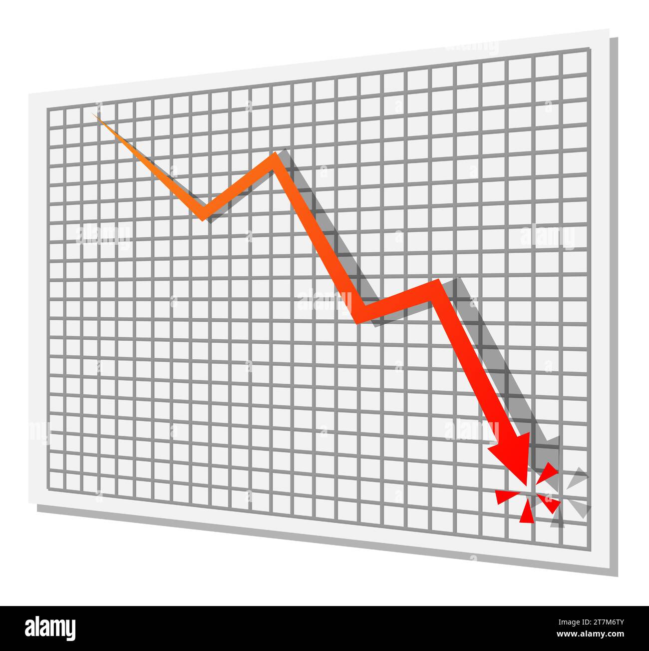 Vector illustration of a downward arrow symbolizing economic decline, recession, and financial ...