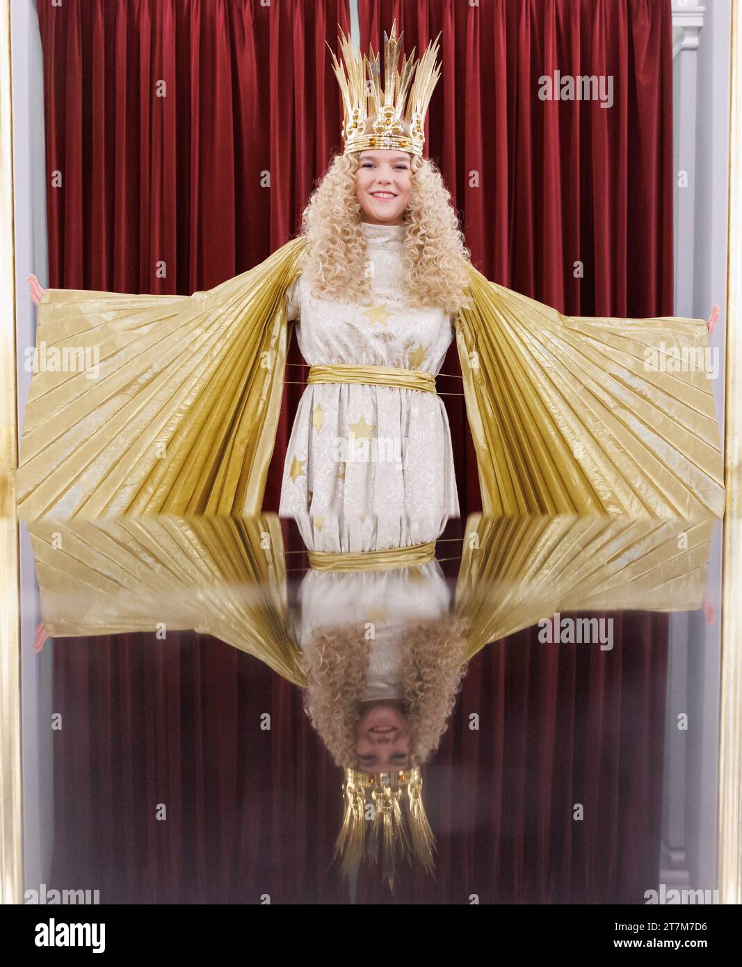 Nuremberg, Germany. 16th Nov, 2023. Nelli Lunkenheimer, the new Nuremberg Christkind, poses in ...