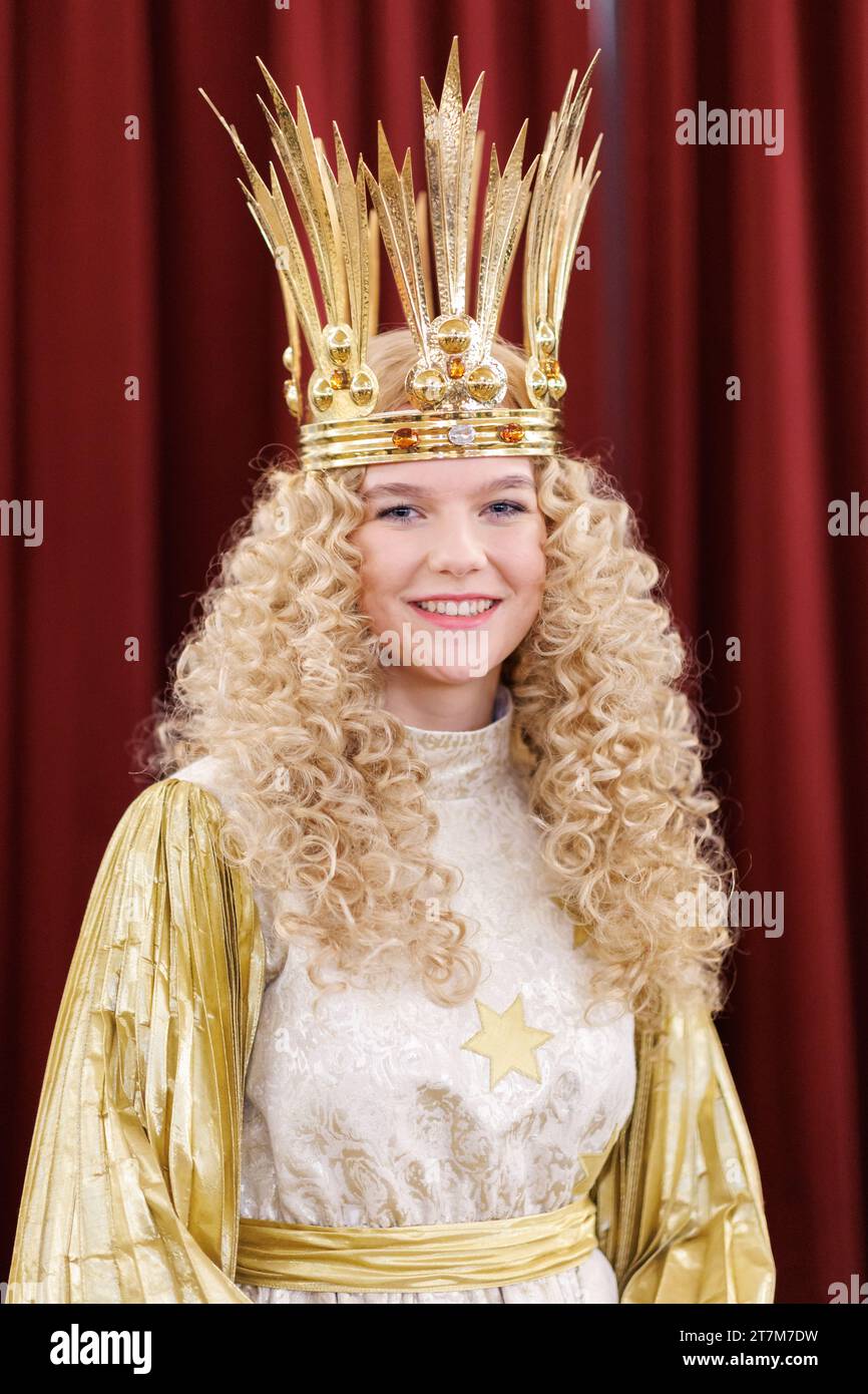 Nuremberg, Germany. 16th Nov, 2023. Nelli Lunkenheimer, the new Nuremberg Christkind, poses in ...