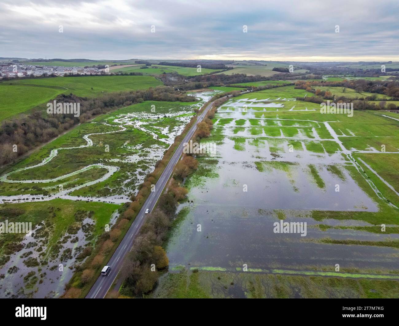 Dorchester, Dorset, UK. 16th November 2023. UK Weather. Flooded fields ...