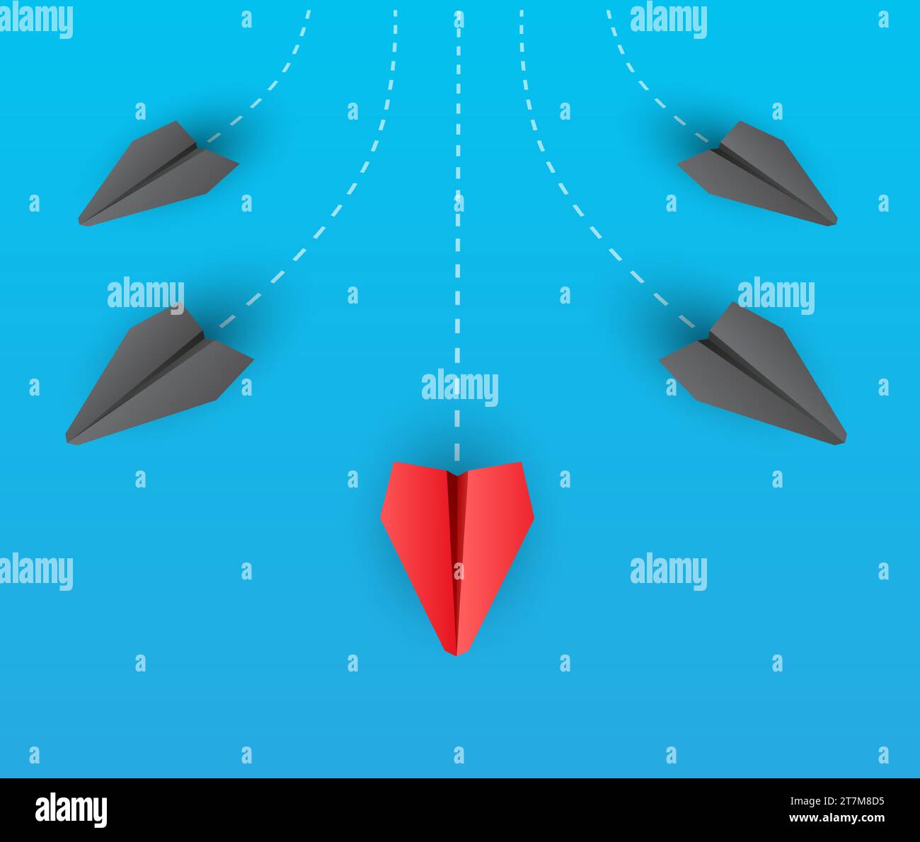 Creative concept with paper airplanes, symbolizing individuality, diversity, and innovative ...